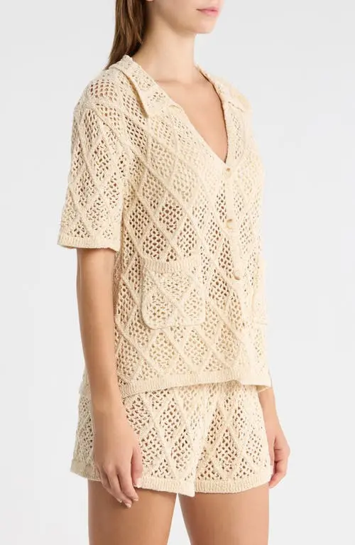 Elan Sheer Open Stitch Cover-up Button-up Shirt