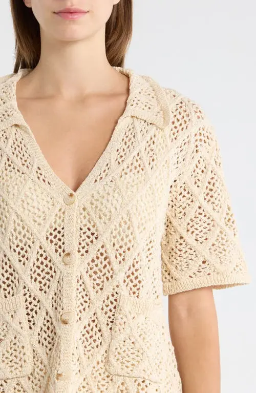 Elan Sheer Open Stitch Cover-up Button-up Shirt