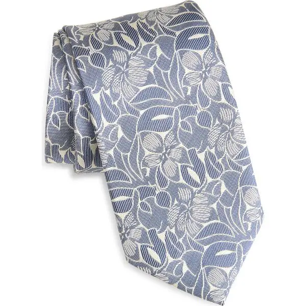 David Donahue Floral Silk Jacquard Neck Tie - Denim