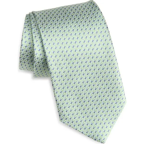David Donahue Geometric Jacquard Silk Neck Tie - Green