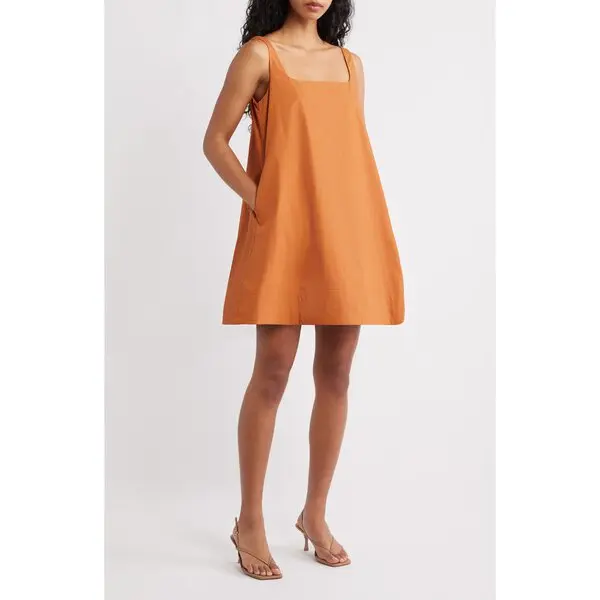 PETAL & PUP Kora Trapeze Cotton Mini Dress - Brown