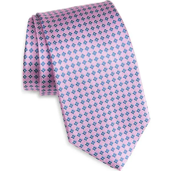David Donahue Neat Diamond Silk Jacquard Neck Tie - Pink
