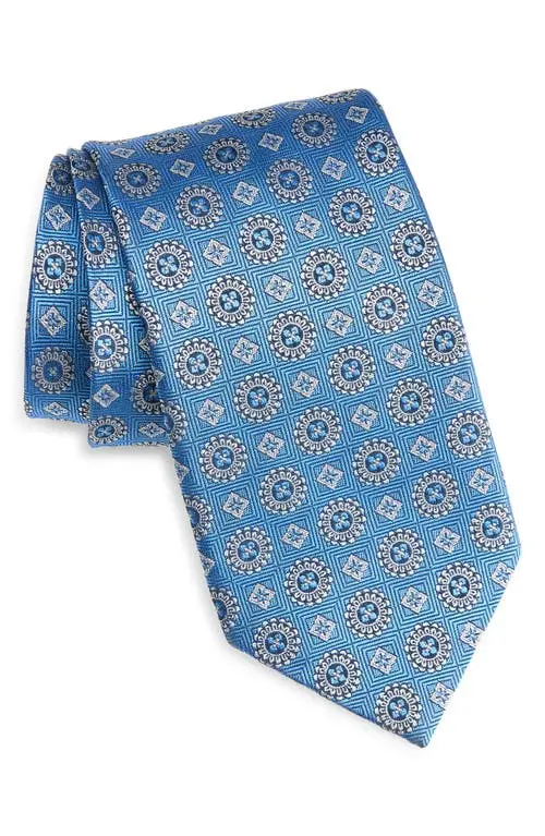 David Donahue Neat Medallion Silk Jacquard Tie - Blue