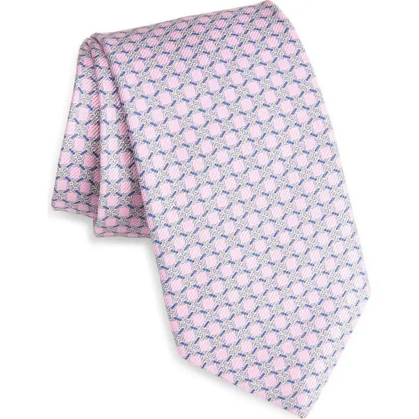 David Donahue Link Pattern Silk Twill Neck Tie - Pink