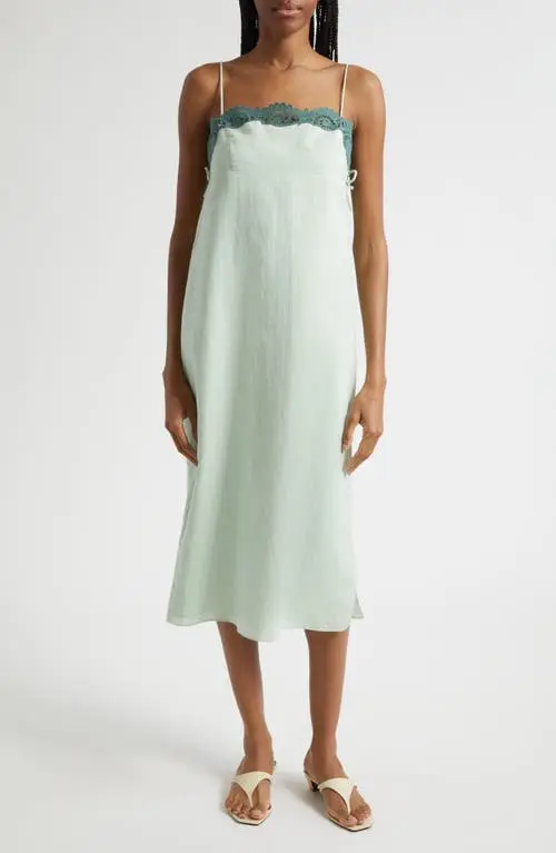 Posse Darya Broderie Trim Side Tie Midi Dress - Green