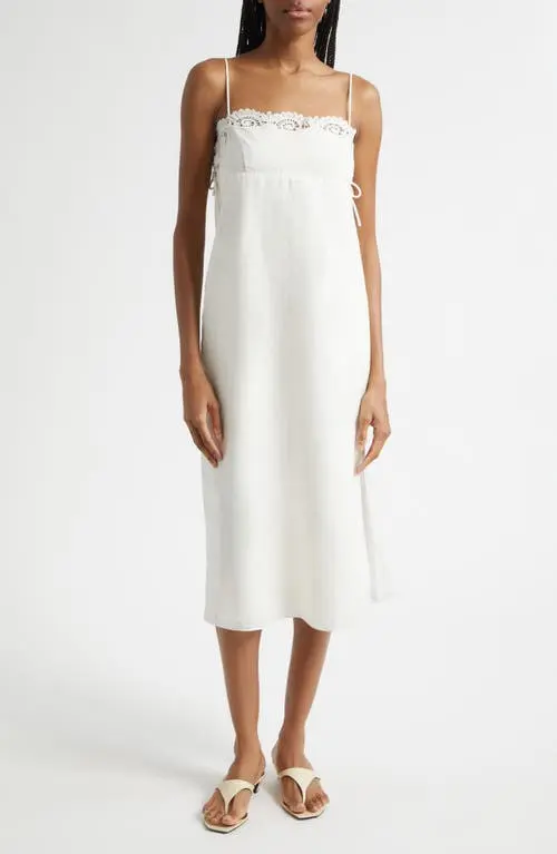 Posse Darya Broderie Trim Side Tie Midi Dress - Cream