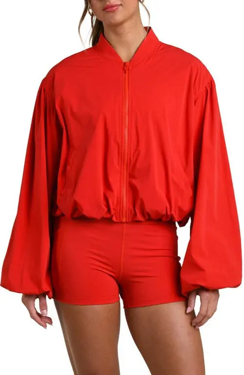 La Blanca Bishop Sleeve Bomber Jacket - Ruby