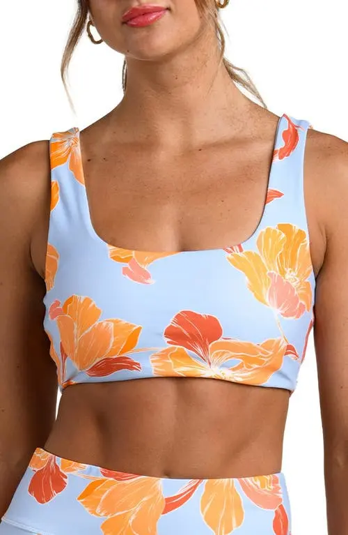 La Blanca Outline Floral Scoop Neck Reversible Sports Bra - Drift