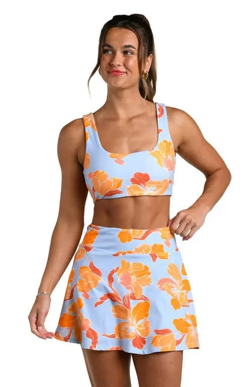 La Blanca Outline Floral Scoop Neck Reversible Sports Bra - Drift