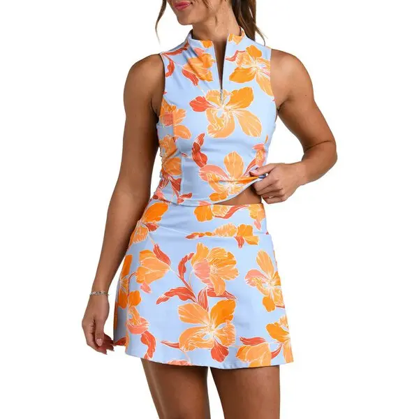 La Blanca Outline Floral Half Zip Performance Tank - Drift