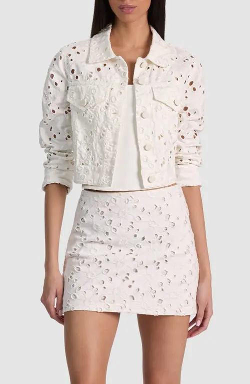 Alice + Olivia Chloe Eyelet Embroidered Denim Jacket - Off White