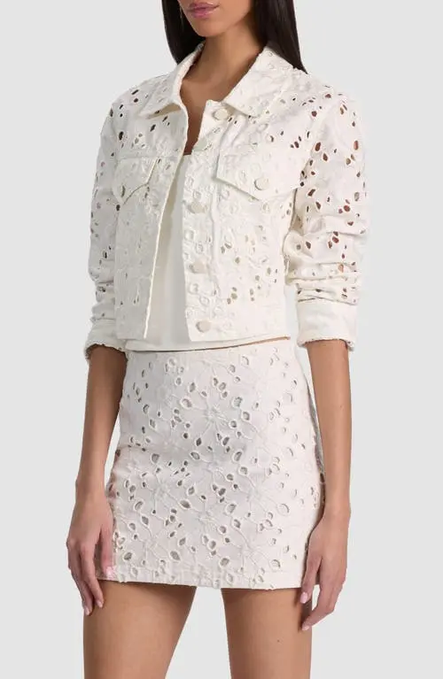 Alice + Olivia Chloe Embroidered Cropped Denim Jacket - Off White