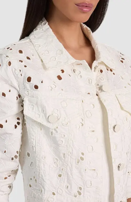 Alice + Olivia Chloe Embroidered Cropped Denim Jacket - Off White
