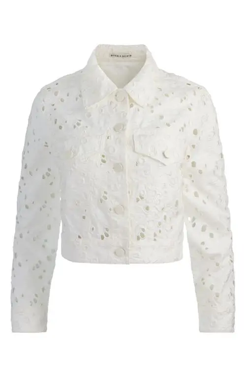 Alice + Olivia Chloe Embroidered Cropped Denim Jacket - Off White