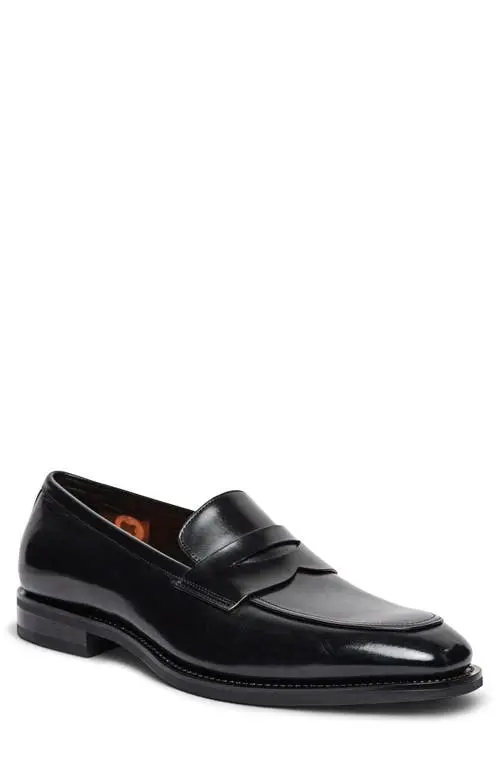 Santoni Gregor Patent Leather Penny Loafer - Black