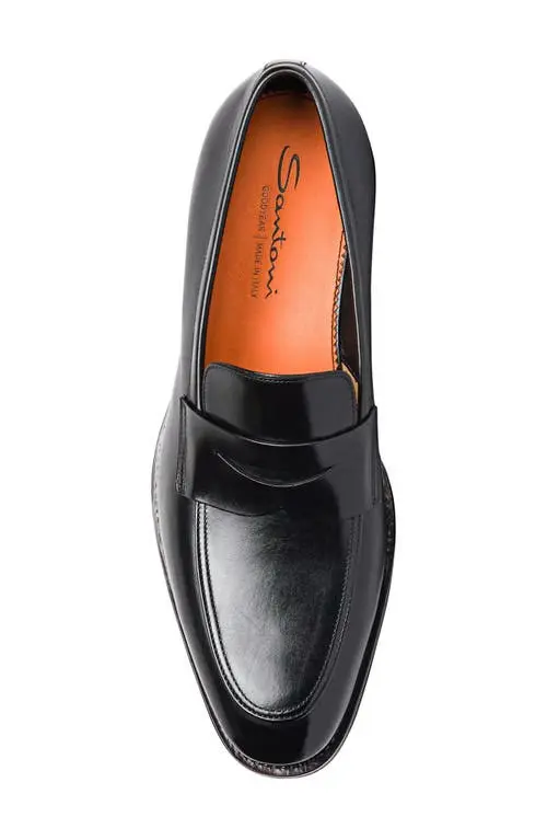 Santoni Gregor Patent Leather Penny Loafer - Black