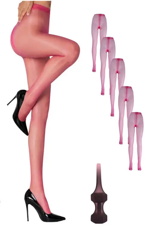 LECHERY® 5-pack Glossy Semi-opaque Tights - Pink
