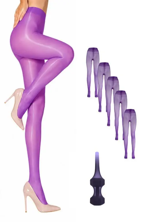 LECHERY® 5-pack Glossy Semi-opaque Tights - Purple