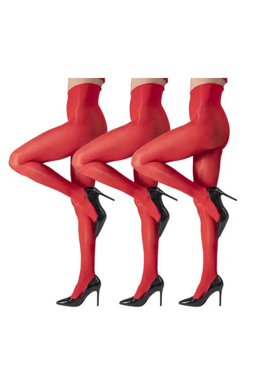 LECHERY® 5-pack Glossy Semi-opaque Bold Color Tights - Red