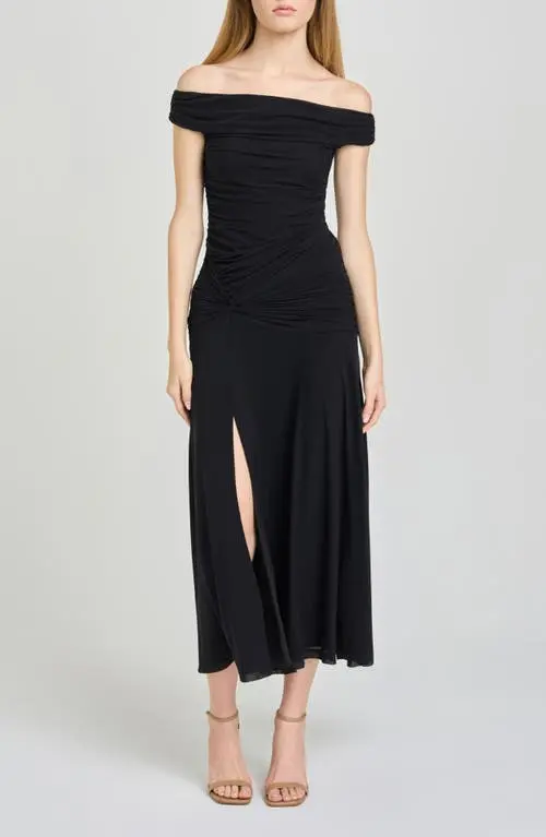 WAYF X Hannah Lovey Porter Margaux Off The Shoulder Ruched Dress - Black