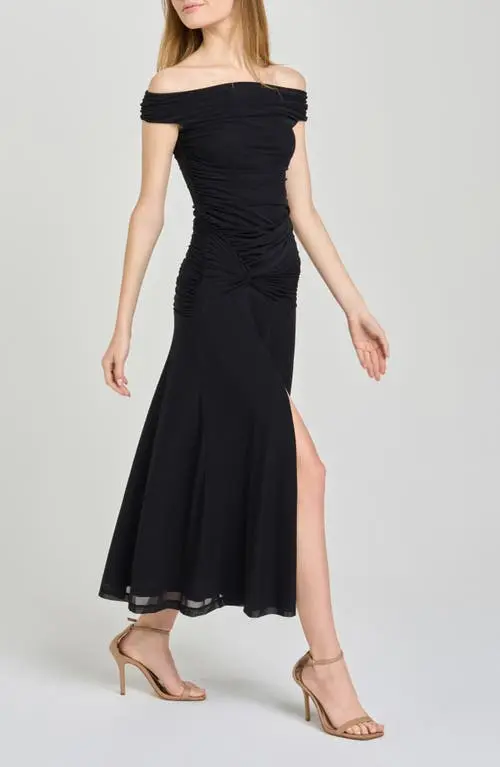 wayf off the shoulder dress Wayf Women's Teagan Off Shoulder Striped Ruffle Dress - Black/Blue