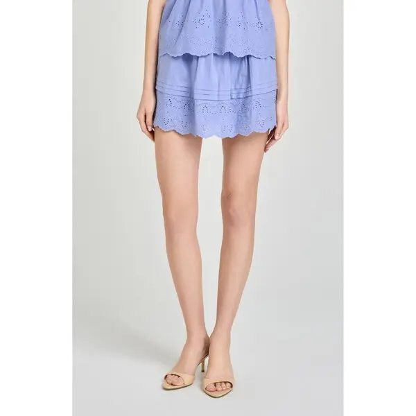 WAYF X Hannah Lovey Porter Goldie Eyelet Detail Cotton Miniskirt - Chambray
