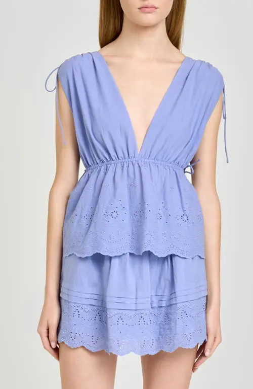 WAYF Goldie Cotton Eyelet Top - Chambray
