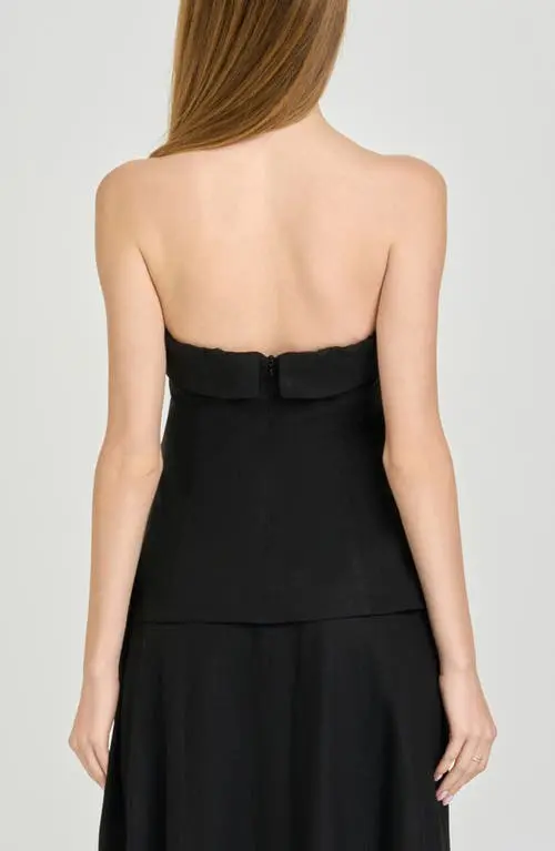 WAYF Strapless Linen Blend Peplum Top With Foldover Neckline