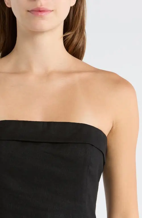 WAYF Strapless Linen Blend Peplum Top With Foldover Neckline