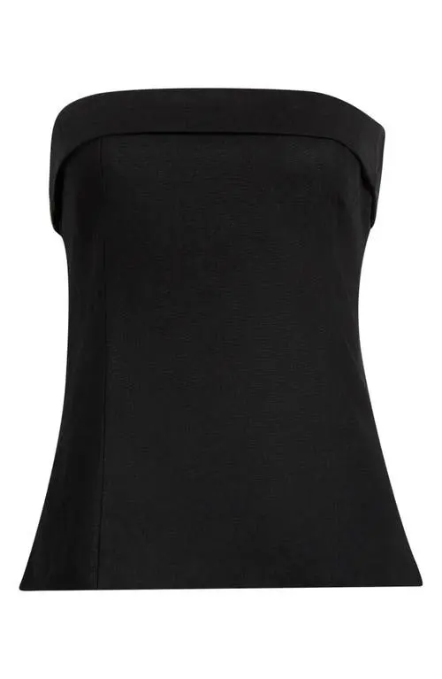 WAYF Strapless Linen Blend Peplum Top With Foldover Neckline