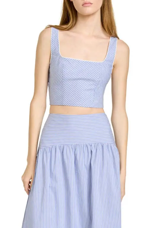 WAYF X Hannah Lovey Porter Georgia Directional Stripe Cotton Blend Crop Top - Blue