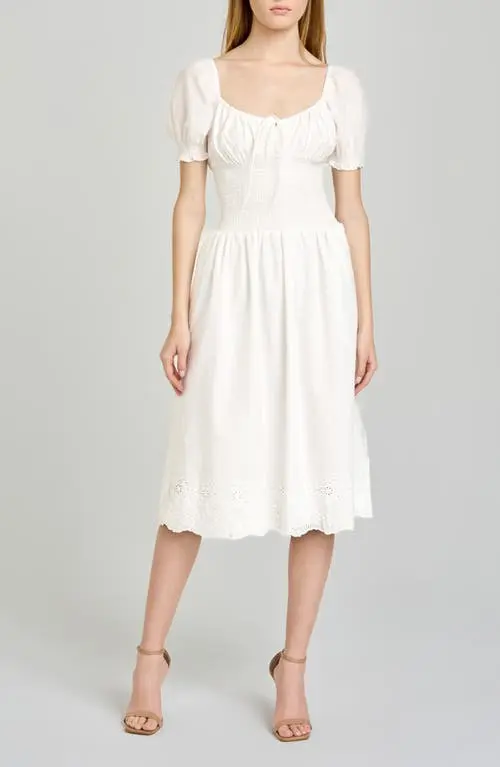 WAYF Dahlia Eyelet Detail Cotton Dress - Ivory
