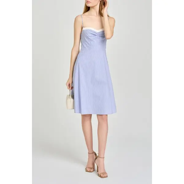 WAYF X Hannah Lovey Porter Remi Pinstripe Cotton Blend Dress - Blue