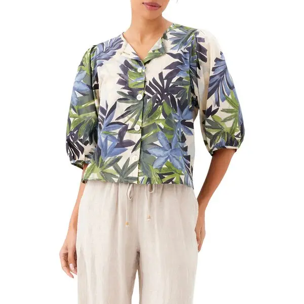 Karen Kane Puff Sleeve Button-up Shirt - Print