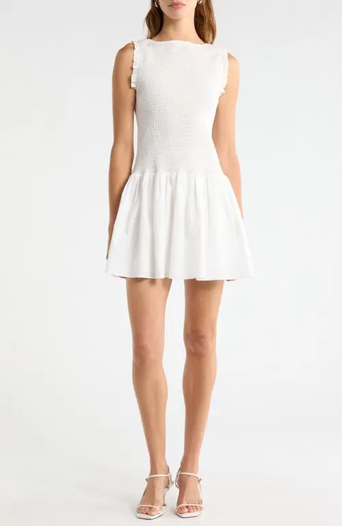 WAYF Esme Smocked Poplin Minidress - Ivory