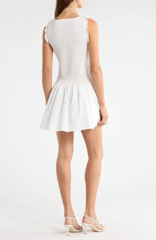 WAYF Esme Smocked Poplin Minidress - Ivory