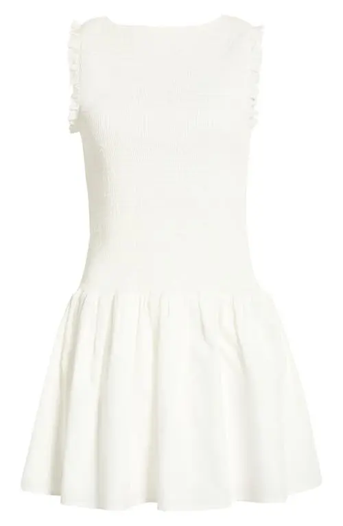WAYF Esme Smocked Poplin Minidress - Ivory