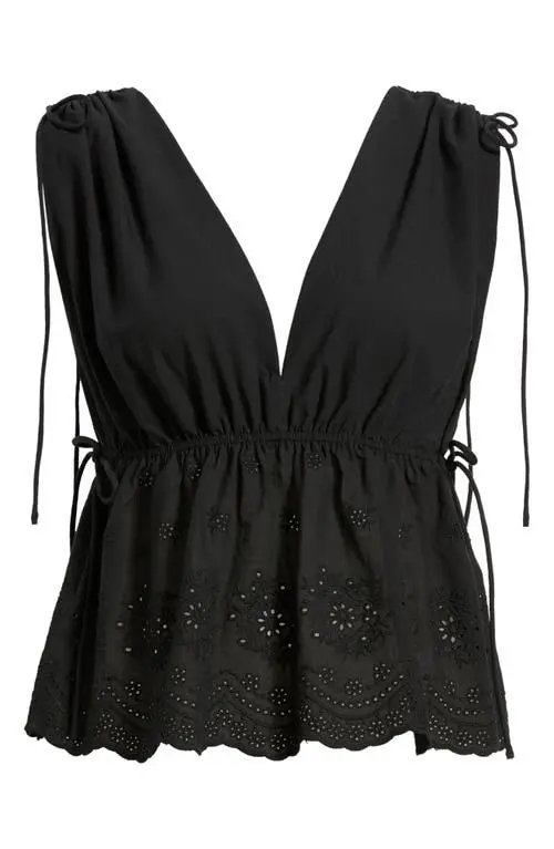 WAYF Hannah Lovey Porter Goldie Cotton Eyelet Top - Black