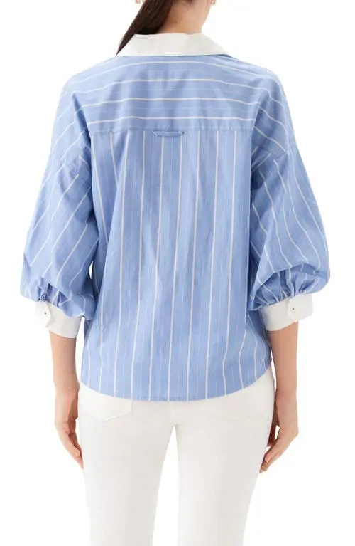 Karen Kane Striped Cotton Shirt With Lantern Sleeves