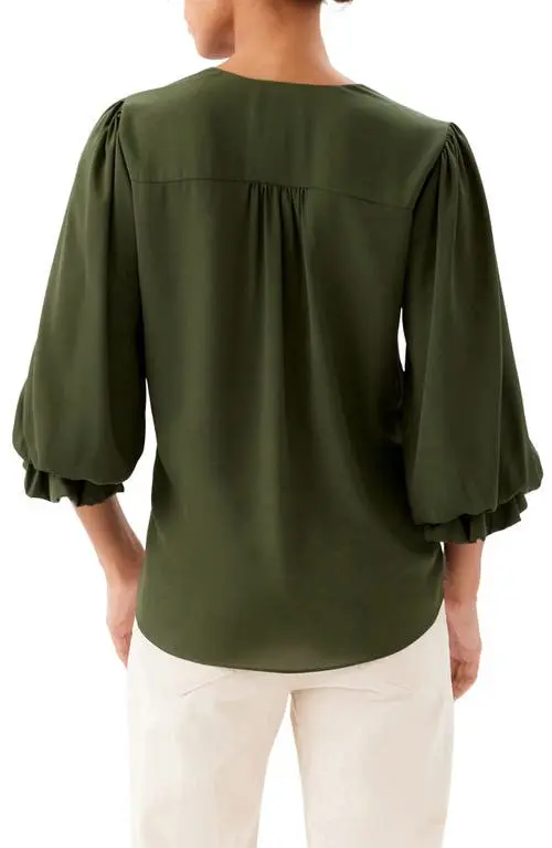 Karen Kane Asymmetrical Crossover Hem Top With Voluminous Sleeves - Light Olive