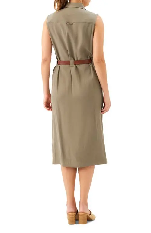 Karen Kane Sleeveless Belted Shirtdress With Patch Pockets