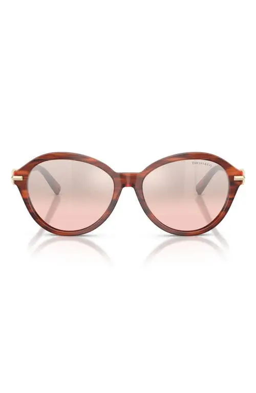 Tiffany & Co. Gradient Round Sunglasses - Ruby Striped Havana/pink