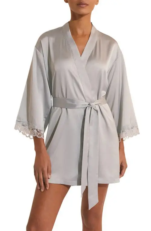ETAM Naeva Deshabille Lace Trim Satin Robe - Oxygen