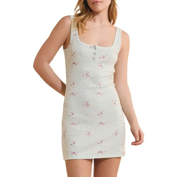 ETAM Katell Pointelle Cotton Nightgown - Blue Green