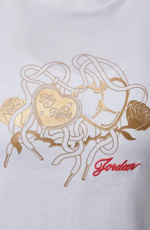 JORDAN Metallic Logo Graphic Cropped T-shirt - White