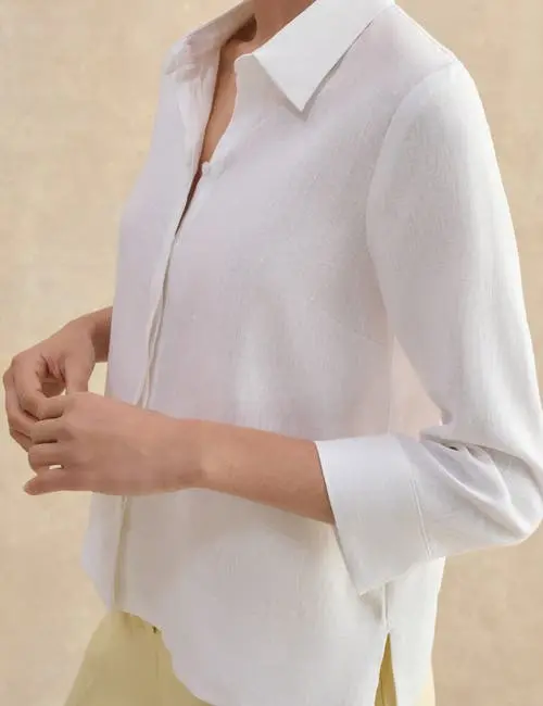HOBBS LONDON 3/4 Sleeve Linen Button-up Shirt - White