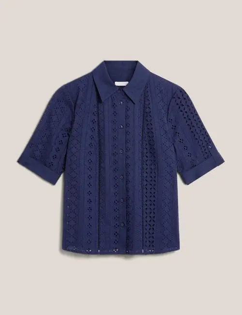 HOBBS LONDON Short Sleeve Embroidered Eyelet Shirt