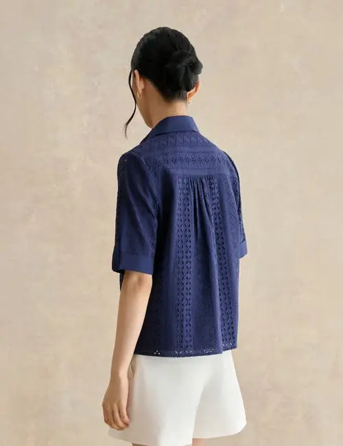 HOBBS LONDON Short Sleeve Embroidered Eyelet Shirt