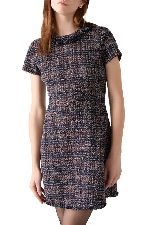 LK BENNETT Alba Tweed Fringe Minidress - Navy