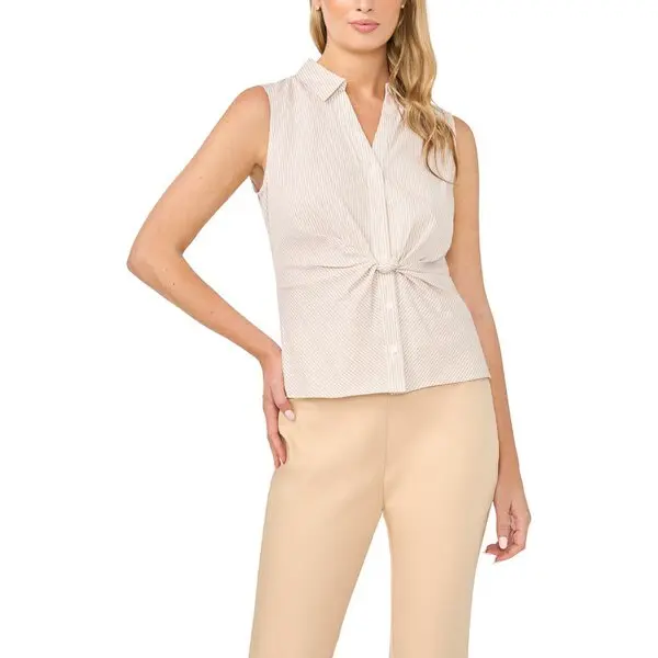 Halogen Twist Front Sleeveless Shirt - Pebble